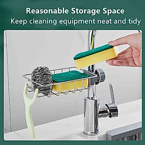 Kitchen Faucet Rack, Stainless Steel Sink Sponge Storage Drain Rack, Bathroom Hanging Shelf, for Soap Dish Brush Dishcloth