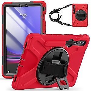 SLLMYYX Case for Samsung Galaxy Tab S8 11 inch 2022 Released SM-X700, 360 Degree Swivel Kickstand Hand Shoulder Strap Shockproof Rugged Protective Case (Red)