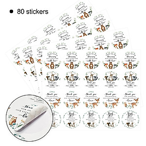 80 Woodland Baby Shower Thank You Stickers, Forest Creature Baby Shower Thank You Stickers, Woodland Baby Shower Birthday Party Favor Label Decorations(2 Inch)