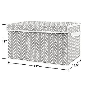 Sweet Jojo Designs Grey Boho Arrow Boy or Girl Small Fabric Toy Bin Storage Box Chest For Baby Nursery or Kids Room - Gray and White Herringbone for Woodland Forest Friends Collection