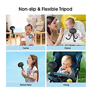 Portable Handheld Stroller Fan, 5000mAh Battery Operated Powered Fan, 3 Speeds Mini USB Rechargeable Fan, Clip on Fan with Flexible Tripod, Personal Baby Fan for Stroller and Car Seat (Black)