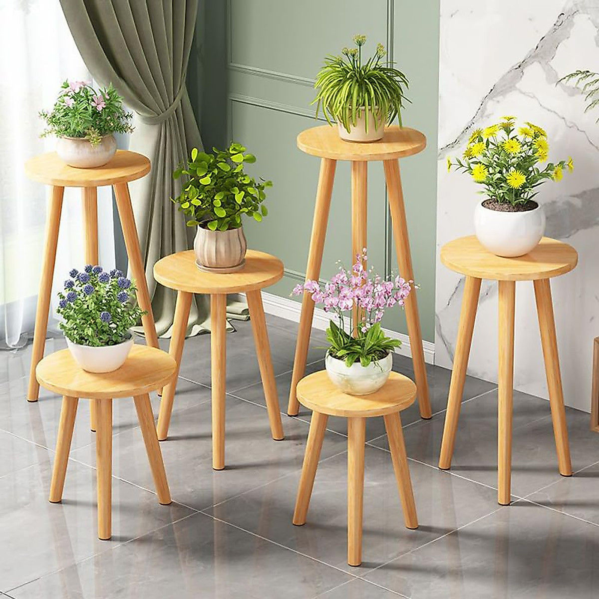 IOEDHW 27”Round Plant Stand, Classic Wood Flower Stand Stool, Plant Stand Flower Pot Holder, Wooden Stool For Indoor Plants, Garden Patio Rack Display Shelf Holds For Succulents, Cacti, Herbs