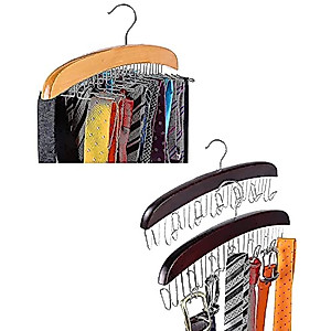 Ohuhu Tie Rack, Wooden Tie Organizer, 24 Tie Hanger Hook Storage Rack, Closet Accessory Organizer+Belt Rack, Ohuhu Durable Wooden Belt Organizer, 360 Degree Swivel Tie Rack Holder for Closet
