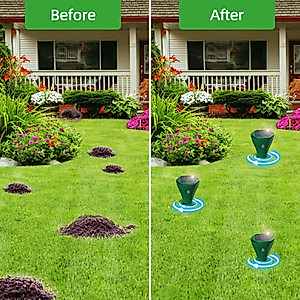 Solar Powered Mole Repellent for Lawns 4 Pack, IP65 Waterproof Mole Trap Gopher Repellent, Noiseless Design Vibration Stakes, Repel Outdoor Groundhogs Snakes Gophers Moles Voles Armadillo