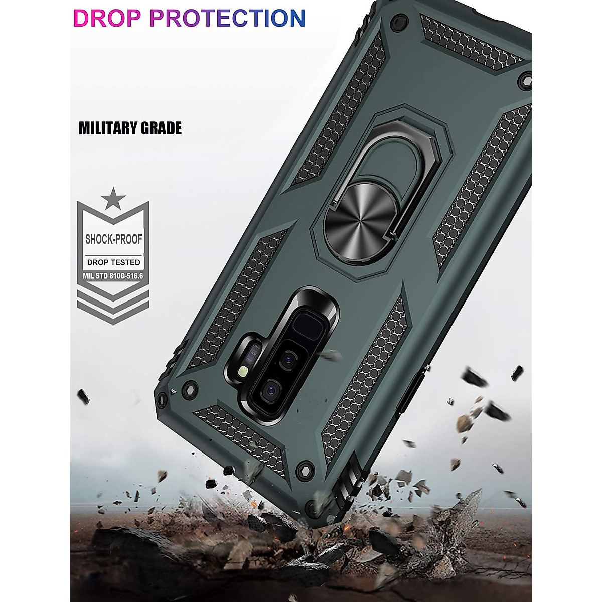 Galaxy S9+ Plus Case,(NOT for Small S9),Military Grade 16ft. Drop Tested Cover with Magnetic Ring Kickstand Compatible with Car Mount Holder,Protective Phone Case for Samsung Galaxy S9 Plus Pine Green