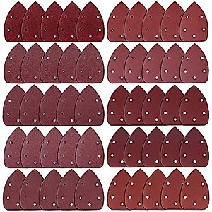 AUSTOR 50 Pieces Mouse Sanding Pads Detail Sander Sandpaper Sanding Paper Sheets Hook and Loop Assorted 40/60/ 80/100/ 120/180/ 240/320/ 400/800 Grits
