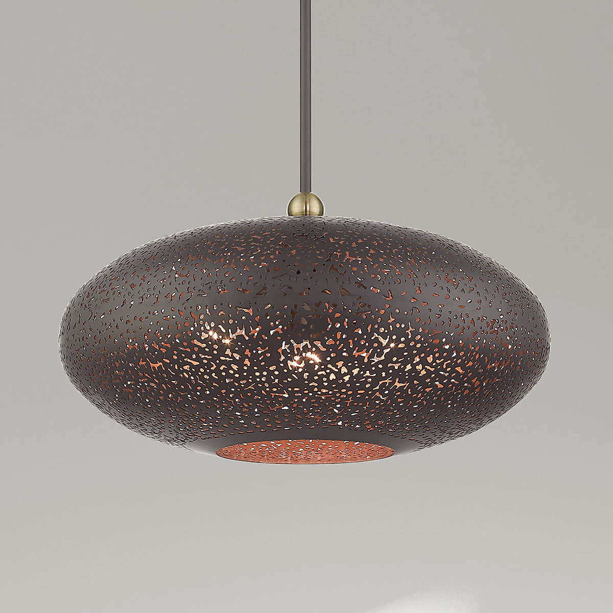 Livex Lighting 49185-07 3 Light Bronze Pendant Black W/Antique Brass Accents