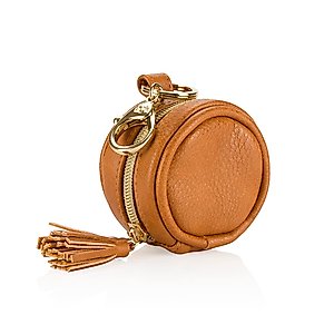 Itzy Ritzy Pacifier Holder Case with Clip - Pacifier Case Includes Clasp to Easily Attach to a Diaper Bag or Purse, Measures 2.5" in Diameter and Holds 2 Pacifiers (Cognac)