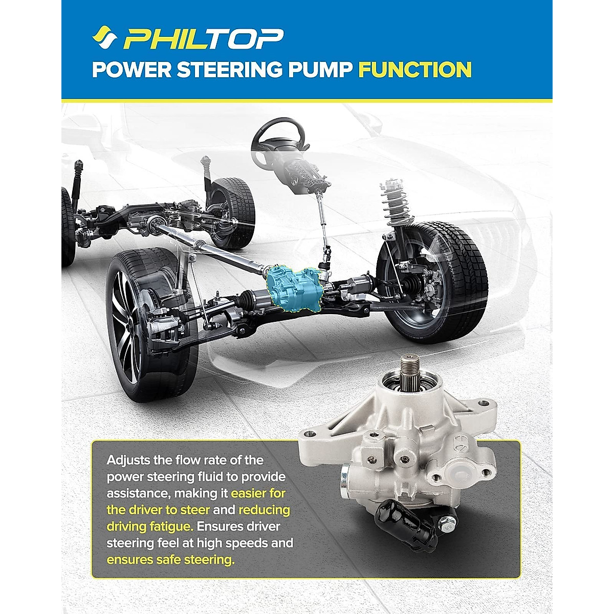 PHILTOP 21-5456 Power Steering Pump Direct Fits Civic 2006 2007 2008 2009 2010 2011 1.8L L4, Power Asist Pump 56110RNA305, 56110RNAA01, 56110RNAA02, Automotive Replacement Power Steering Pumps