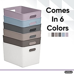Superio Ribbed Collection - Decorative Plastic Open Home Storage Bins Organizer Baskets, White & Brown (Set of 2) 2 X-Large - Container Boxes for Organizing Closet Shelves Drawer Shelf