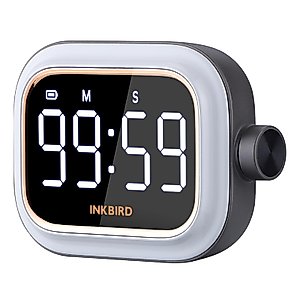 INKBIRD Visual Magnetic Timer with LED Backlit Display with Rechargeable Battery, Adjustable Volume& Countdown/up Clock for Reading, Studying, Fitness and Cooking