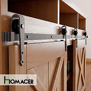 Homacer Mini Black Rustic Non-Bypass Sliding Barn Door Hardware Kit, for Two/Double Doors, 54-inch Long Flat Track, Arrow Design Roller, Cabinet TV Stand Console Use…