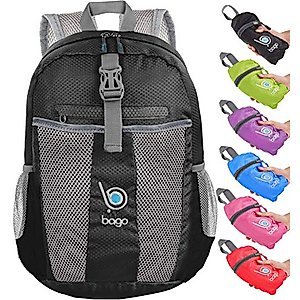 bago Lightweight Small Hiking Backpack for Women and Men - 25L Travel Day Pack - Foldable Hiking Daypack Ultralight for Camping Outdoor Sports - Day Bag Packable Backpack for Travel (Black)