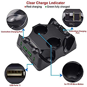 Hdiwousp PS4 Controller Charger Station,4 in 1 PS Motion Move Charging Station, Fast Charging Dock Station Wireless Multi Controller Compatible with PS4 VR Playstation 4 Slim Pro,with LED Indicator