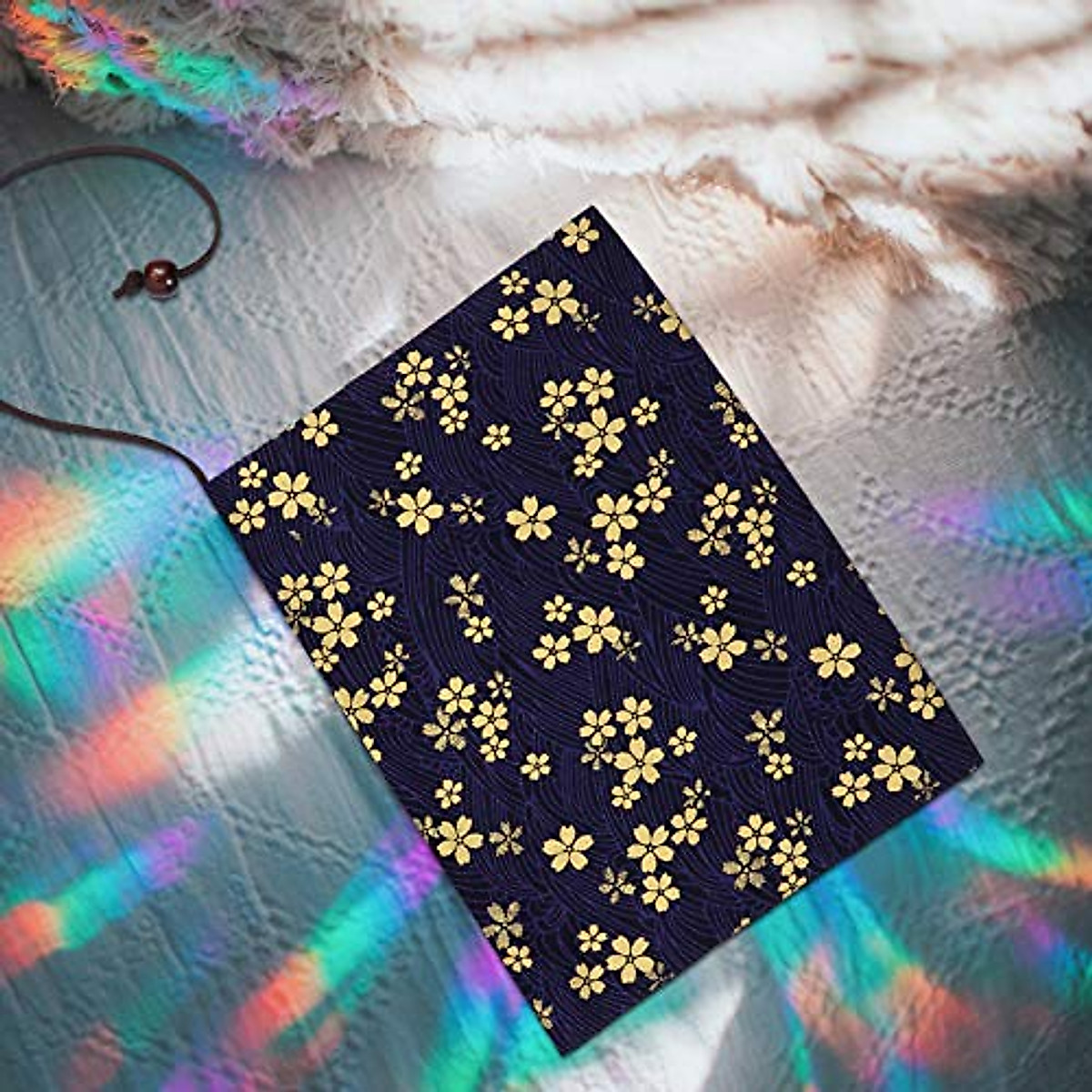 Didiseaon Cherry Blossom Notebook Cover A5 Fabric Book Sleeve Bronzing Floral Journal Cover Book Protector for Student Adult (Blue)