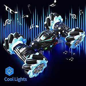 Deejoy RC Stunt Car, 2.4GHz 4WD Remote Control Gesture Sensor Toy Cars, Double Sided Rotating Off Road Vehicle 360° Flips with Lights Music, for Boys & Girls Birthday