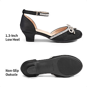 DREAM PAIRS Girls Dress Shoes Closed Toe Low Heels Ankle Strap Pumps for Toddler Little Big Kid Flower Party Wedding Princess,Size 5 Big Kid,BLACK,SDFL2318K