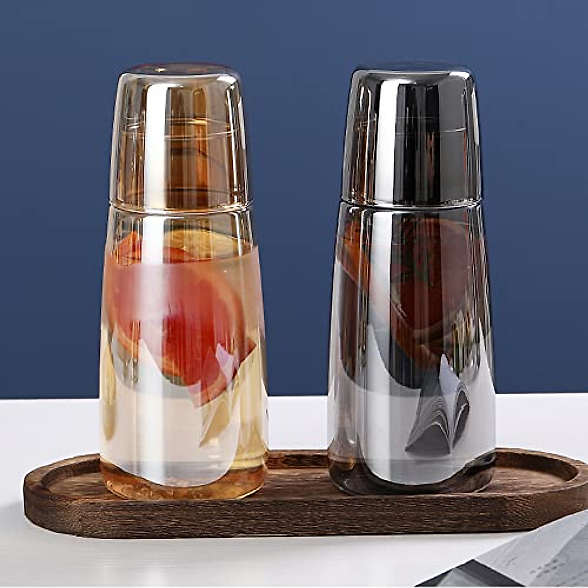 Yalucky Bedside Water Carafe Set with Tumbler, Bedside Carafe and Glass Set for Nightstand Bedroom Guest Room, Water Carafe for Cold Drink, Mouthwash Dispenser for Bathroom Kitchen 25oz/750ml (Amber)