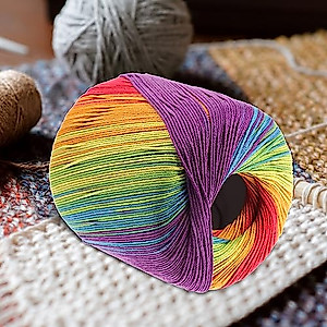 TEHAUX Rainbow Soft Yarn, 1 Roll 133m Cotton Thread Balls Yarn Multi Colored Knitting Yarn for Crocheting Knit Hand Embroidery