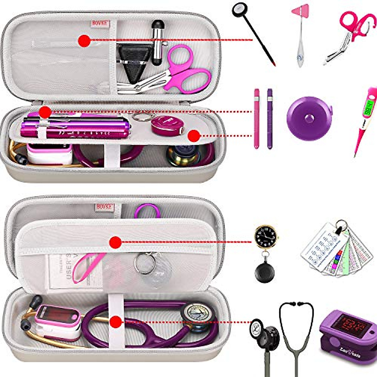 BOVKE Stethoscope Protective Case Replacement for 3M Classic III, Lightweight II S.E, Cardiology IV, MDF Acoustica Deluxe Stethoscope - Extra Room fit Nurse Accessories Penlight Medical Scissors, Grey