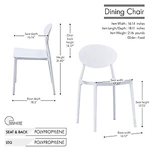 Porthos Home Byron Dining Chairs Set of 2 Made of Durable and Waterproof Plastic, Stackable Design with Round Back and Squarish Seat (Great for Dining Rooms and Kitchens of Every Size)