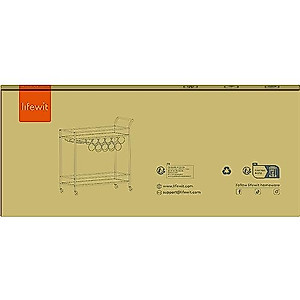 Lifewit Bar Cart, Home Bar Serving Cart, 2 Tier Drink Cart with 9 Wine Bottle Racks, Liquor Beverage Cart for Kitchen Dining Living Room Outdoor, 31.5" x 13" x 34.6", Gold