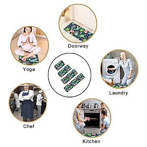 QiyI Floor Comfort Mat 1 Piece Green Succulent Kitchen Rug Waterproof Laundry Standing Runner Non Skid Washable Doormat Anti Fatigue Foam Cushioned Sink Rug 17" W x 71" L - Multicolor Cactus Flowers