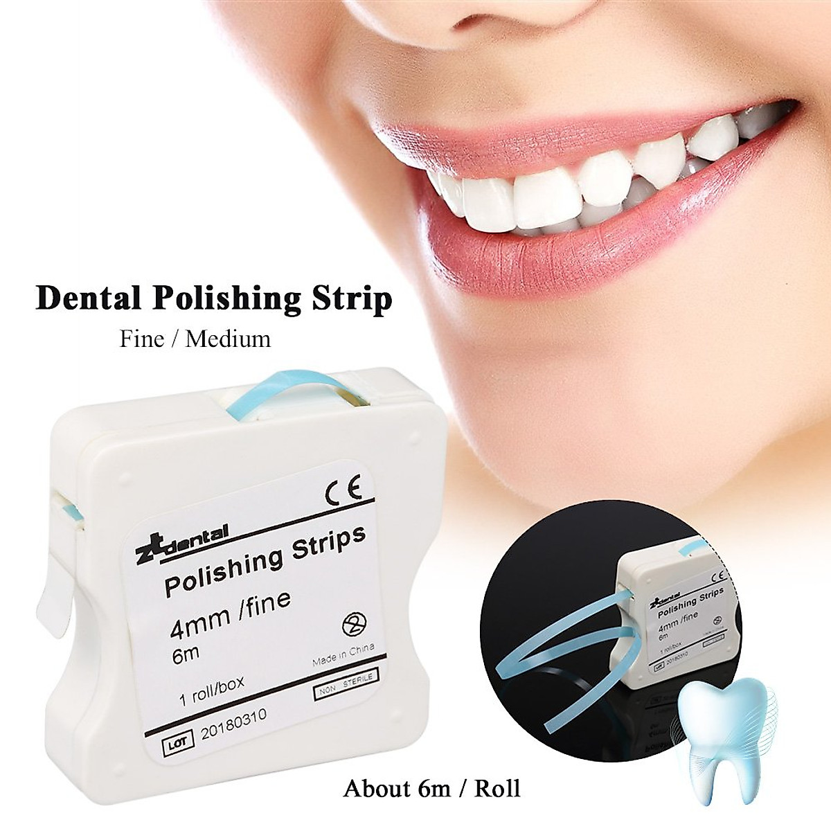 Teetool Dental Polishing Strips Teeth Abrasive & Finishing Strips 4mm x 6M, Fine (Blue)