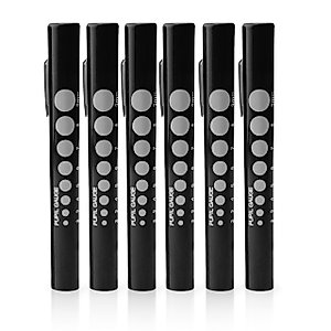 DEXSUR Pupil Gauge Penlight, Lightweight and Moulded Plastic Body, Clip-on Design, Disposable, Pack of 6 Pcs, Black