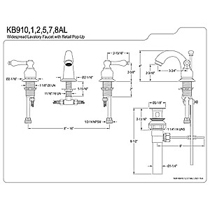 Kingston Brass KB911AL Victorian Mini Widespread Lavatory Faucet with Brass Pop-Up, Polished Chrome