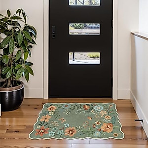Lahome Floral Rugs for Entryway, 2X3 Washable Kitchen Rugs Ultra-Thin Soft Rug, Non Slip Indoor Door Mat Stain Resistant Boho Small Rug Low-Pile Throw Rug for Bathroom Bedroom(2x3ft,Green)
