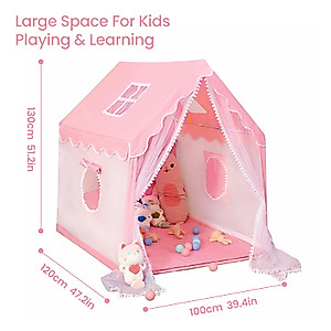 Kids Tent Play Tents for Toddler Children Indoor and Outdoor Large Pink Girls Princess Playhouse Castle with Windows Kids Room Furniture 47" L × 40" W × 52" H