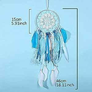 LED Dreamcatcher Blue Big Dream Catcher Handmade Spiritual Dream Catcher for Wall Hanging Ornament Craft Gift, Home, Bedroom, Party, Wedding Decoration,5.85x17.94in
