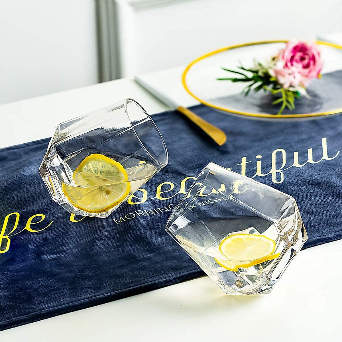 Old Fashioned Glass Whiskey Glasses Rocks Glasses Diamond glasses Set of 2, Whiskey Glass Set Scotch Glass Fathers Mothers Day Gifts Tilted 10-Ounce Modern Look for Men Women, Dad, Husband, Friends