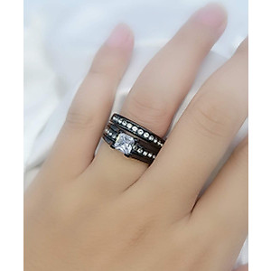 ringheart 2 Rings His Her Wedding Ring Sets for Him and Her Couple Rings Black Matching Ring Women Engagement