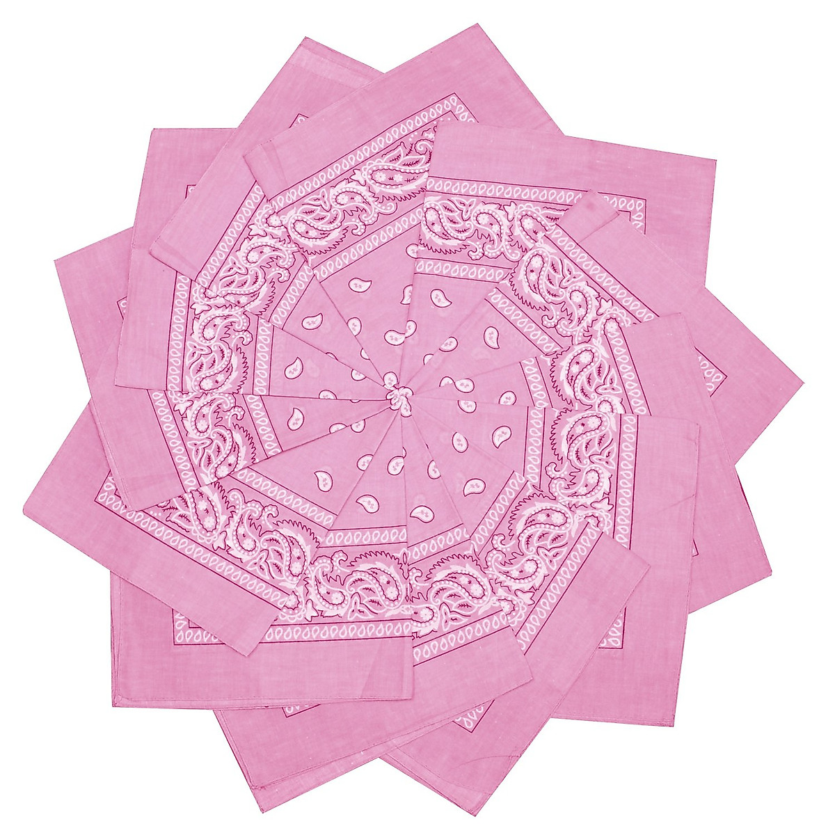 TZ Promise 12 Pack 100% Cotton Paisley Bandana Head Wrap (Baby Pink)