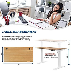 Walsunny Electric Height Adjustable Standing Desk, 63 x 24 Inches Splice Board, Sit Stand Up Computer Table with Memory Preset Controller for Home, Office,White Frame/Walnut Top