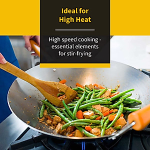 Ken Hom Excellence Carbon Steel Uncoated Wok - Uncoated Carbon Steel Wok - Stir-Frying Wok & Pan - Hand Wash Only - 14 inches