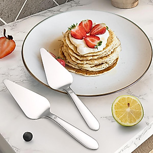 Amrules Cake Server, Wedding Cake Cutting Set 2 Piece Cake Cutter, Durable Stainless Steel Pie Server with Smooth Edge and Exquisite Pattern Design for Pastry Pizza Dessert, Silver