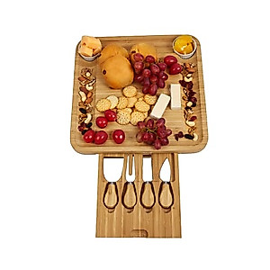 Bamboo Cheese Board Charcuterie Platter with Bowls&Knife Set,Cracker Meat Serving Tray,Ideal Gift for Christmas Wedding Birthday