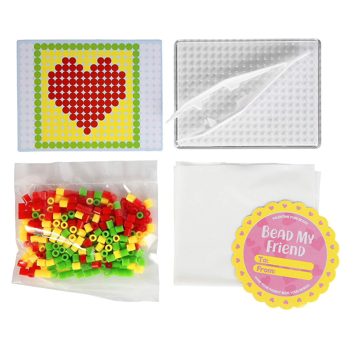 Heart Themed Fuse Bead Kits (24ct)- Perfect Goodie Bag Party Favors for Kids Birthday Party - Each Includes Pixel Art Craft Activity w Perler Beads - Kids Multi-Item Party Favor Packs for Boys & Girls