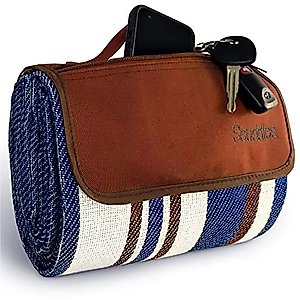 Scuddles Extra Large Picnic & Outdoor Blanket with Pocket for iPhone Keys and More Dual Layers for Outdoor Water-Resistant Handy Mat Tote Spring Summer Camping Blanket Great for The Beach