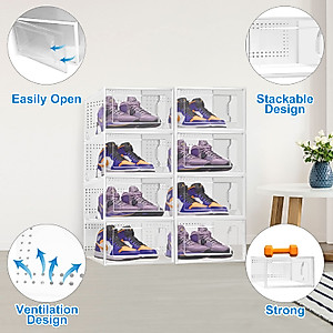 KuMers Clear Shoe Organizer Boxes, 12 Pack Plastic Stackable Shoe Boxes Multifunctional Shoe Storage for Closet Organizers and Storage for Men and Women (Medium)