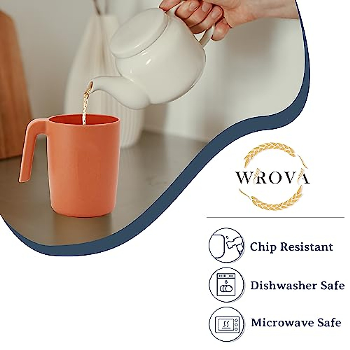 Wrova 16oz Wheat Straw Cups with handles set of 6-Plastic Cups Reusable-Unbreakable Wheat Straw Cups-Dishwasher Safe & Microwave Safe-Ideal Mugs for Tea,Coffee,Camping,RV-Vibrant Color
