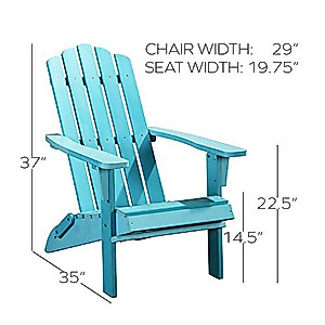 PolyTEAK Folding Adirondack Chair, Premium Weather Resistant Poly Lumber, Outdoor Patio Furniture, Up to 300 lbs, Plastic Adirondack Chairs for Patio Garden Fire Pit, Classic Collection - Blue