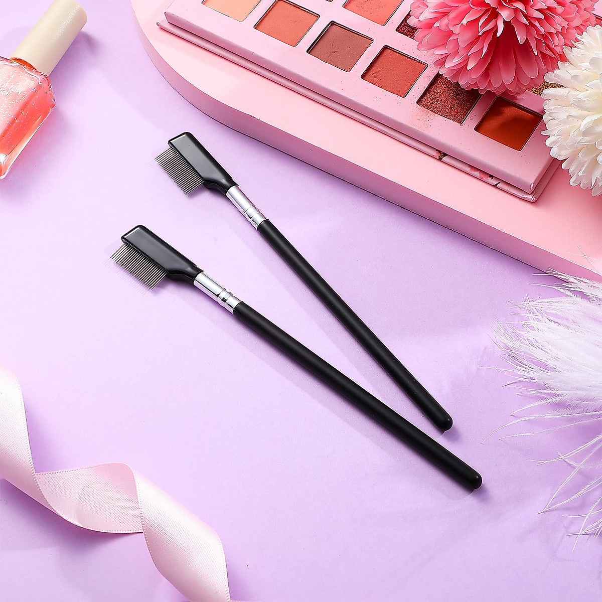 Metal Eyelash Brush 2 Pieces Grooming Eyelash Separator Mascara Metal Separated Lash Make up Brush Comb Cosmetic Separator Curler Eye Makeup Tool for Women