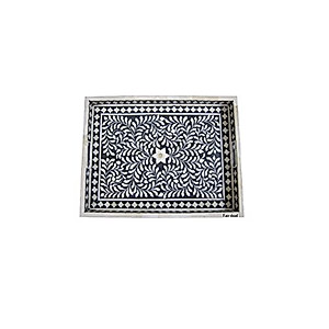 Exquisite Handcrafted Antique Bone Inlay Serving Tray - Decorative Wooden Platter in Elegant Black | Artisan Ottoman Tray for Home Decor and Breakfast in Bed - Fairdeal Handicrafts