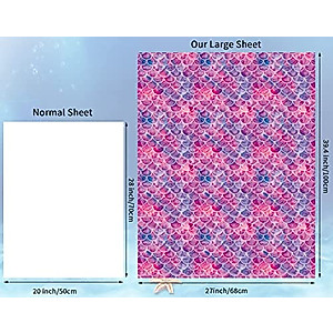 BULKYTREE Birthday Wrapping Paper with Cut Lines for Girls Boys Kids Women Men - 3 Large Sheets Galaxy Mermaid Scale Scallop Gift Wrap for Graduation Anniversaries - 27 Inch X 39.4 Inch Per Sheet