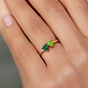 Gem Stone King 1.00 Ct Green Simulated Emerald Green Peridot 18K Rose Gold Plated Silver Ring (Size 8)