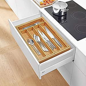 Yeekaywood Bamboo Expandable Drawer Organizer,Adjustable Design Multi-functional Silverware Storage Holder,100% Pure Bamboo,Drawer Divider Flatware Organizers for Kitchen,Bedroom